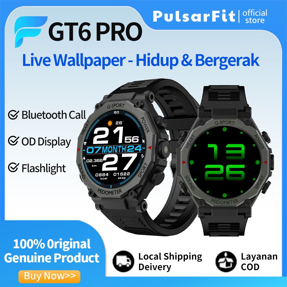 Jual jam tangan pintar pria GT6PRO Pulsarfit smart watch pintar/ lari ...