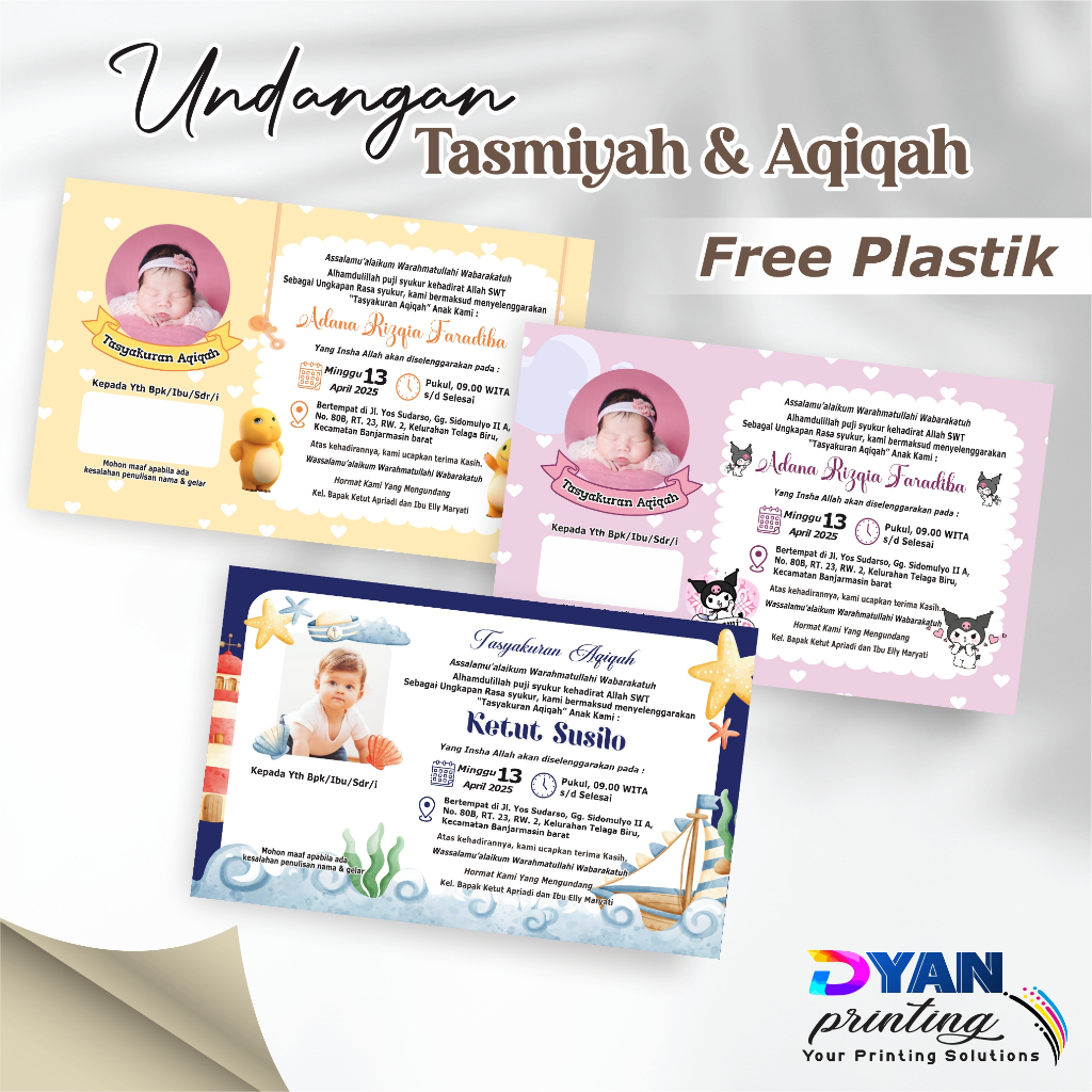 Jual UNDANGAN TASYAKURAN AQIQAH, TASMIYAH, TASYAKURAN KELAHIRAN, CUSTOM ...