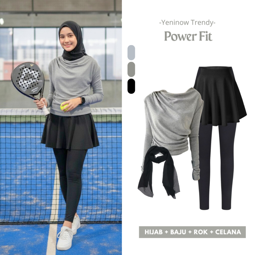 Jual Power Fit Setelan Baju Olahraga Lengkap (Atasan,Celana Legging,Rok ...