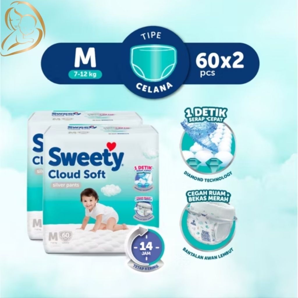 Jual TWINPACK Sweety Silver Pants Cloud Soft M60 Paket 2 Ball | Popok ...