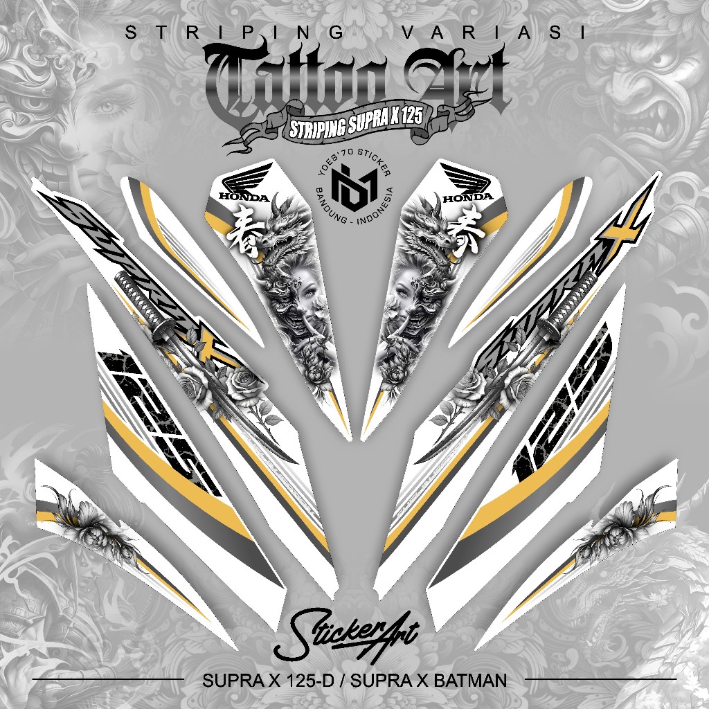 Jual STRIPING VARIASI SUPRA X 125R / MOTIF TATTOO 8 / STIKER SUPRA X ...