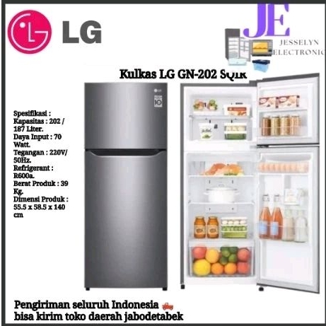 Jual KULKAS LG GN-B202SQIB/SQIR 2 PINTU 202 LITER 70 WATT | Shopee ...