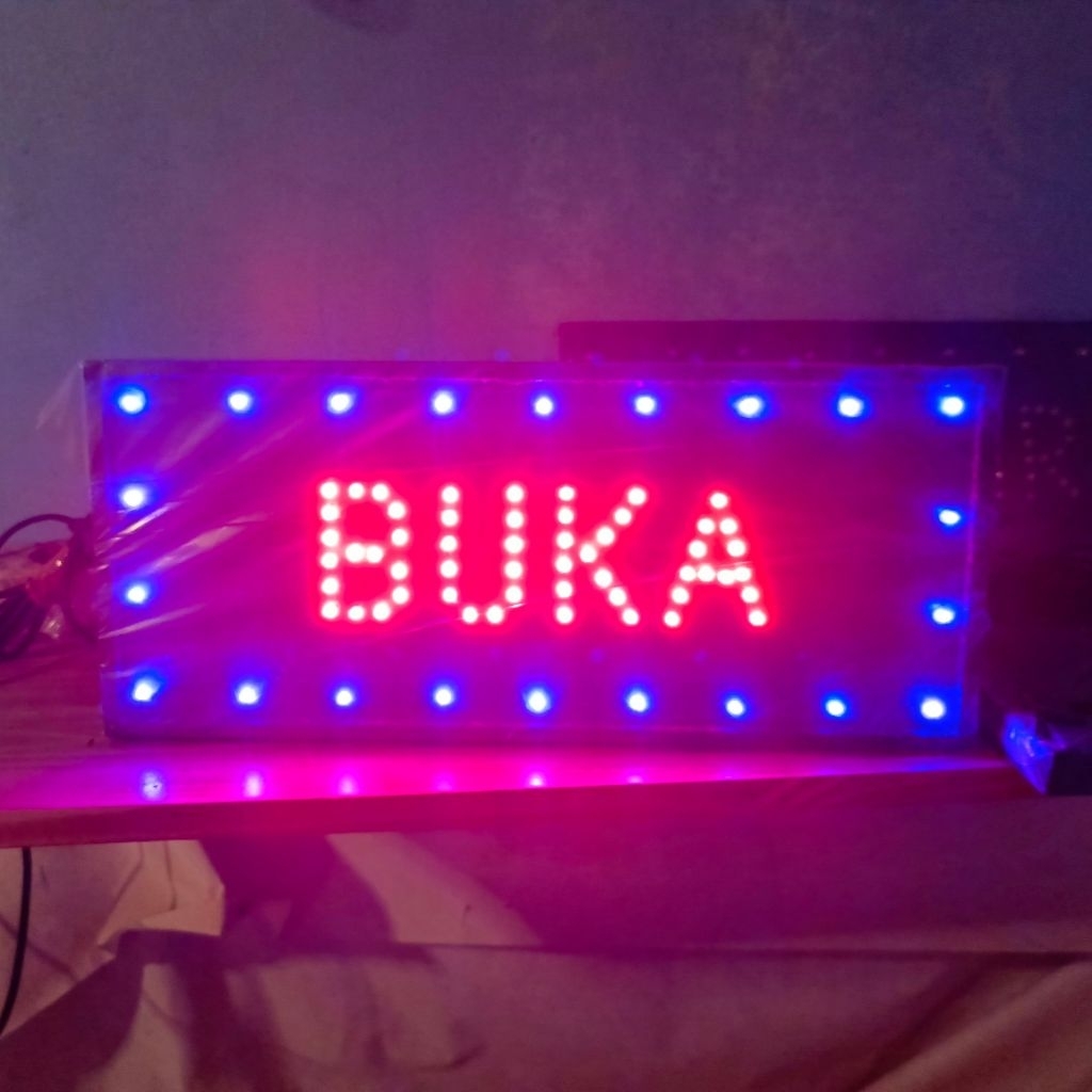 Jual papan lampu LED sign tulisan BUKA model kotak new tinggal colok ...