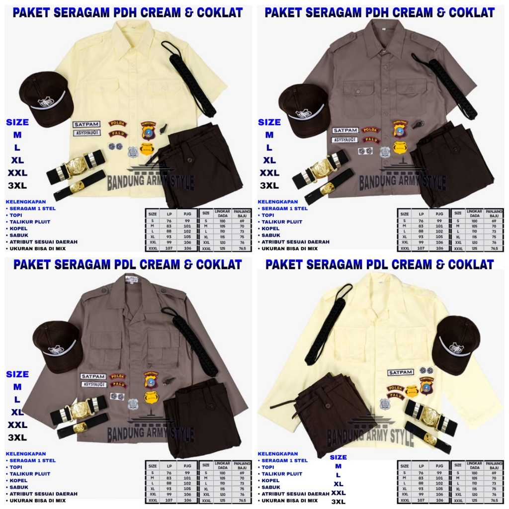 Jual PAKET PDH SATPAM / SERAGAM SATPAM CREAM/ SATPAM PDL / KEMEJA ...