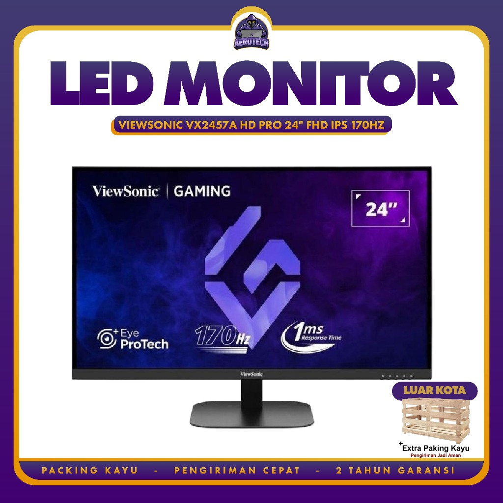 Jual Monitor LED Viewsonic VX2457A HD PRO 24" FHD IPS 170Hz DP HDR10 ...