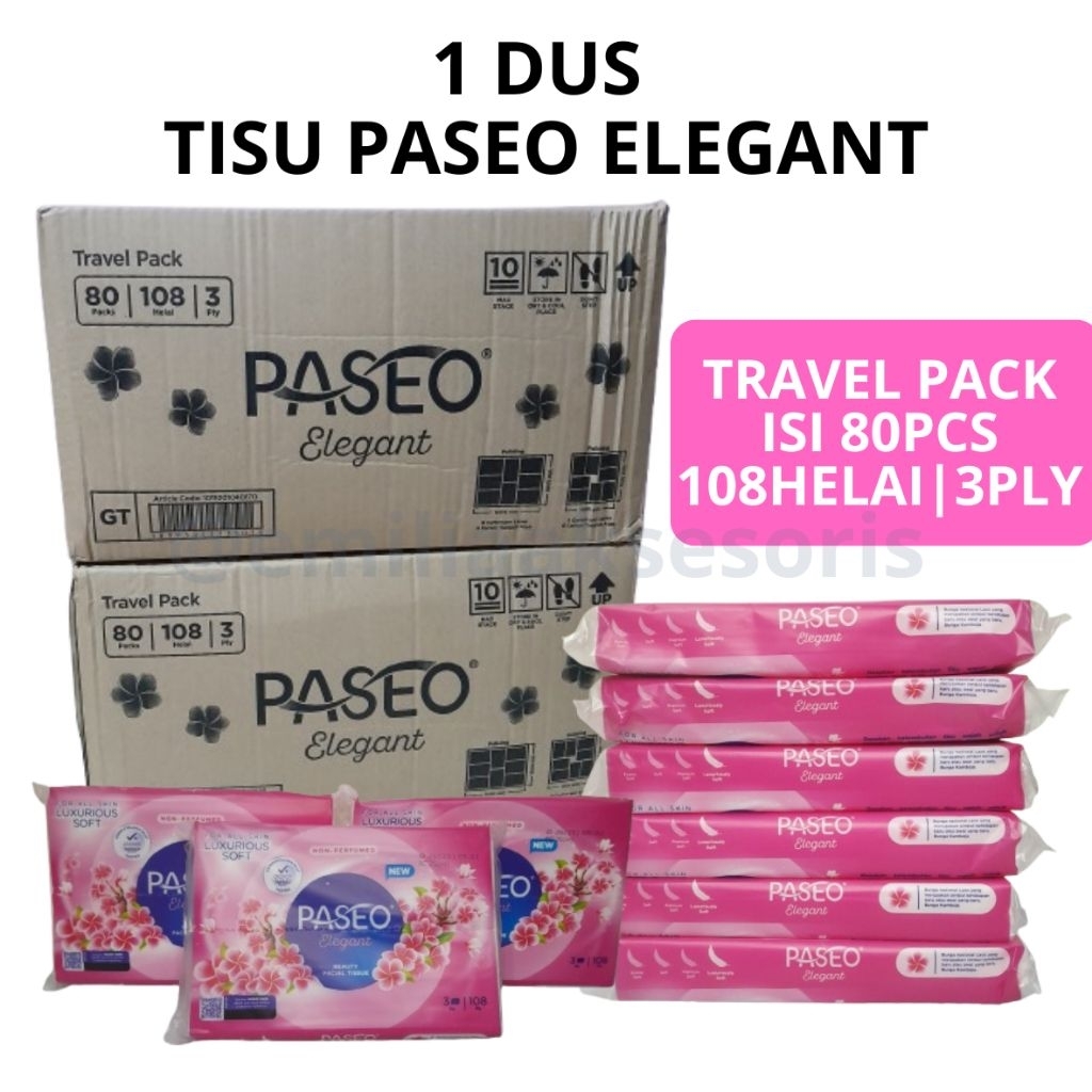 Jual 1 DUS Tisu Tissu Tissue PASEO ELEGANT TRAVEL PACK isi 80pcs ...