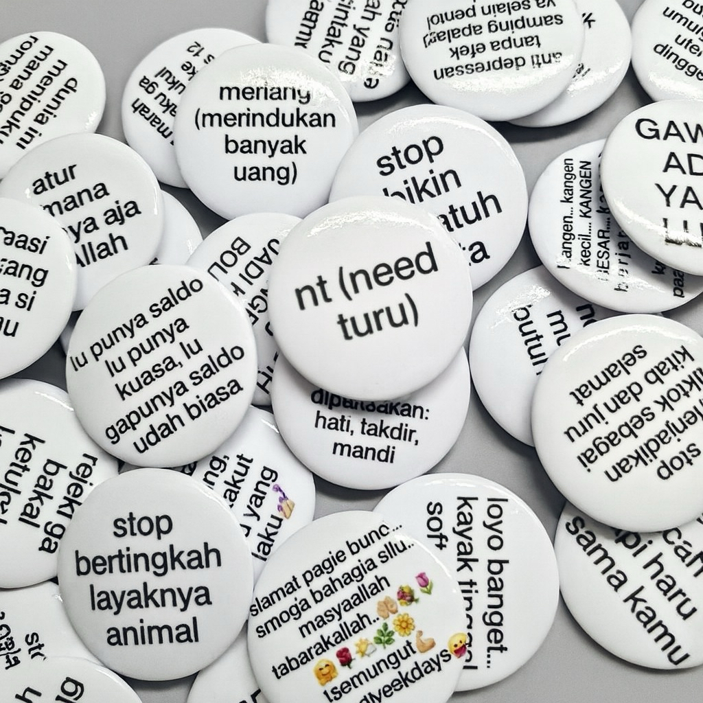 Jual Pin Button Kata Lucu Viral | Bros Pin Kata Sindir | Pin Bags ...