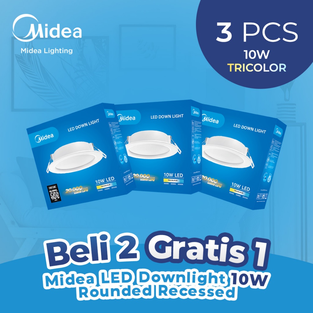 Jual [Bundle] Midea Lampu LED Downlight 10 Watt Tricolor - Kuning ...