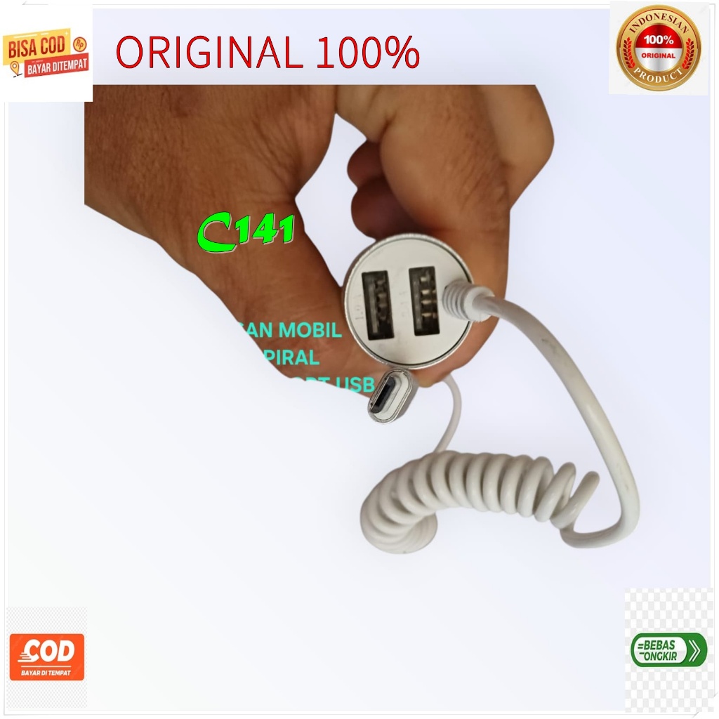 Jual C141 100% ORI ADAPTOR SAVER 3A 3 A CAR CHARGER SPIRAL SPRING ...