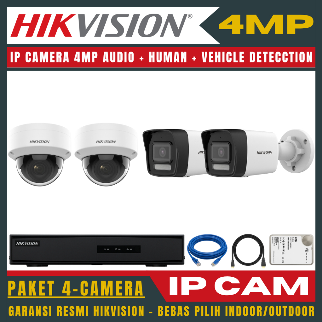 Jual HIKVISION IP CAMERA 4MP PAKET 4 CHANNEL 4 KAMERA | Shopee Indonesia