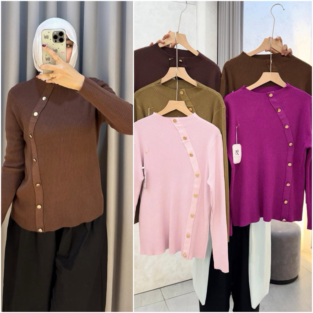 Jual TATAOA BANGKOK LIKA BLOUSE KNIT TEKSTUR BUTTON LAYER GOLD IMPORT ...