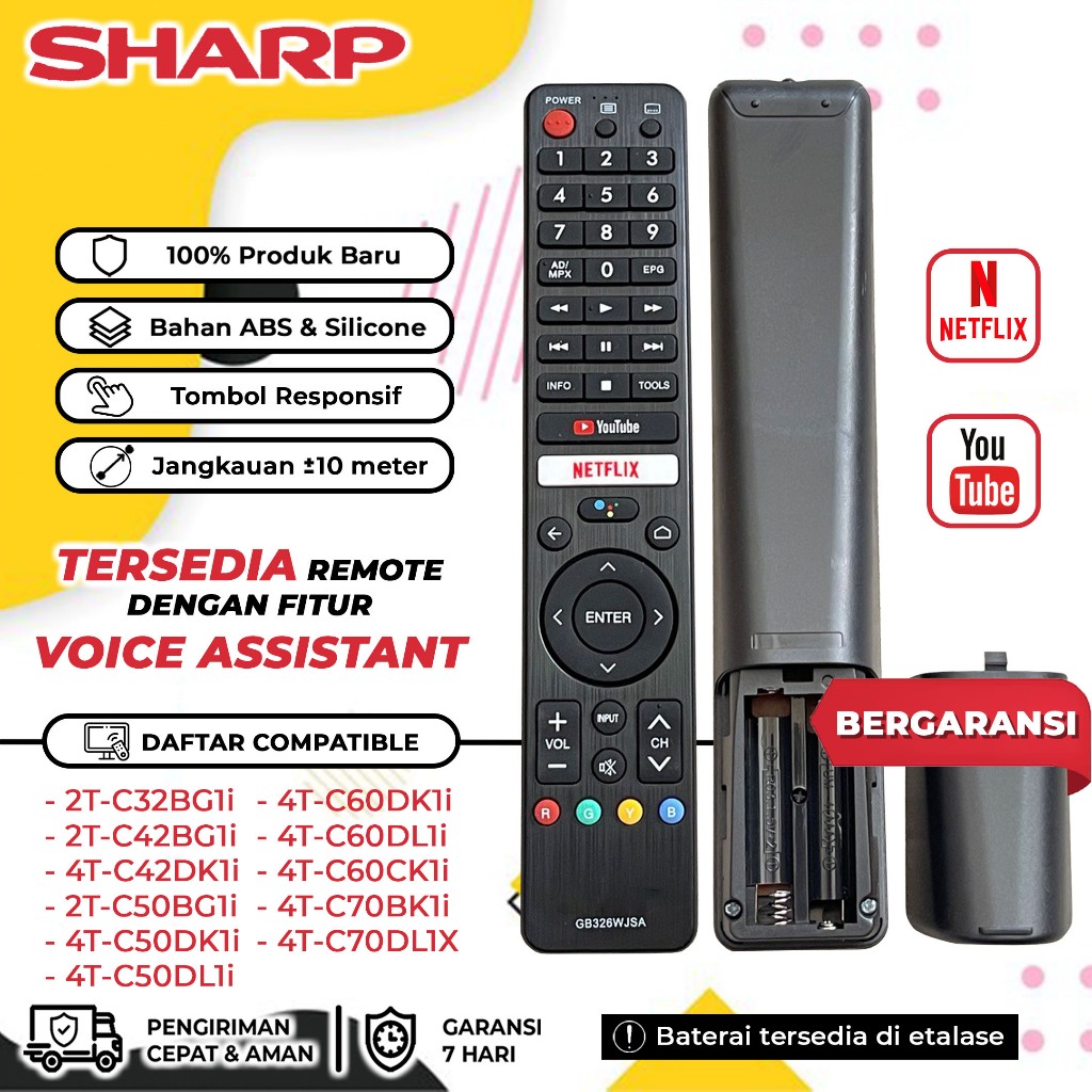 Jual Remote Android TV Smart Sharp 2T-C32BG1i 2T-C42BG1i 2T-C50BG1i 4T ...