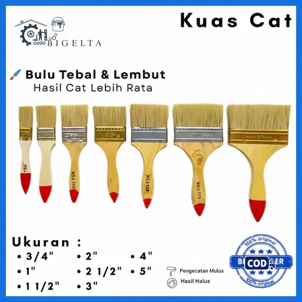 Jual Kuas Cat Tembok 1 1,5 2 2,5 3 4 5 Inch Gagang Kayu Murah / kuas ...