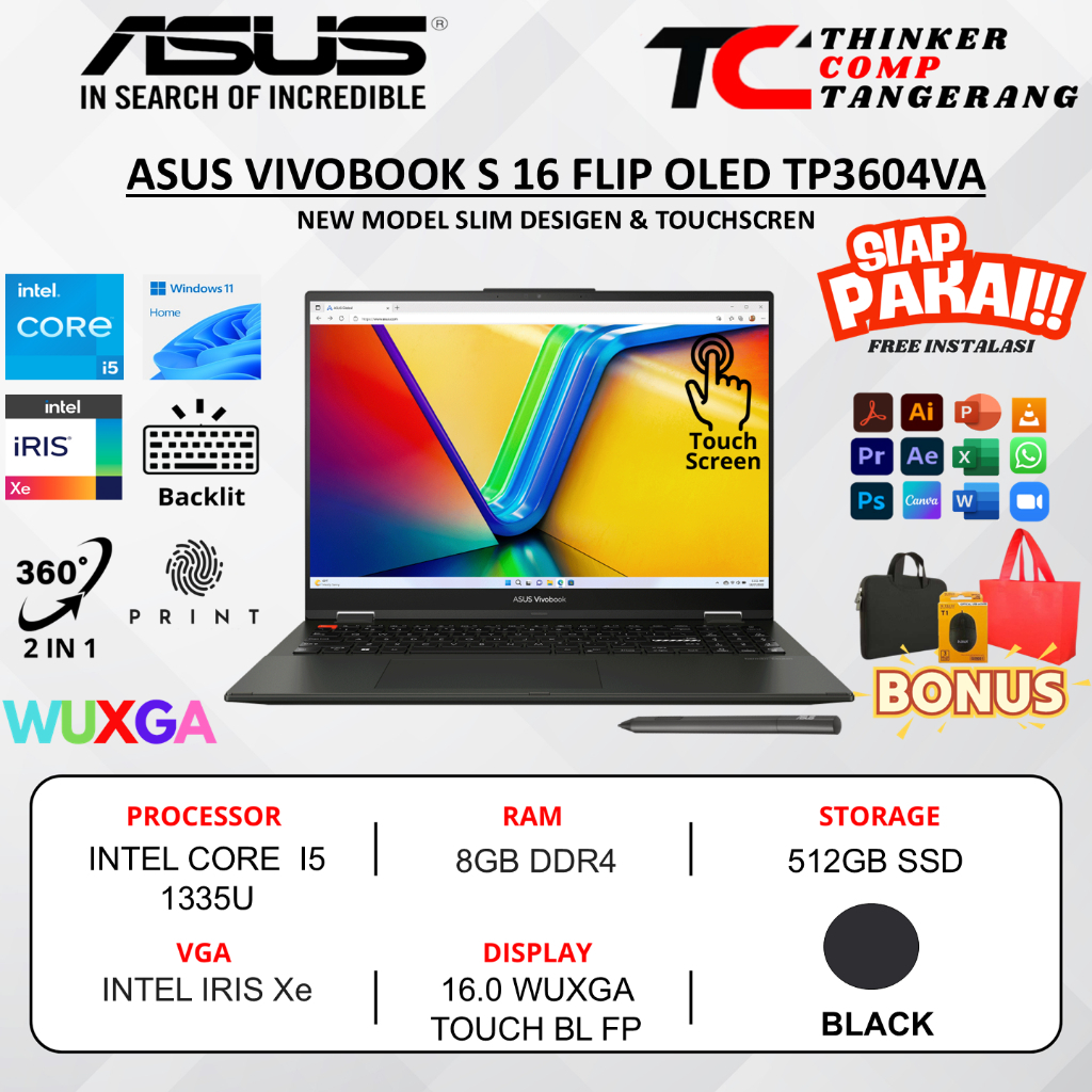 Jual Asus Vivobook S 16 Flip TP3604VA Intel i5 1335U 16GB 1TB WUXGA IPS ...