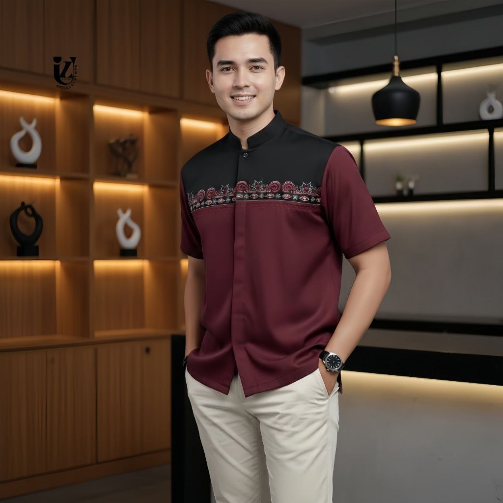 Jual Baju Koko Dewasa Lengan Pendek Motif Bordir Kombinasi Simpel New ...