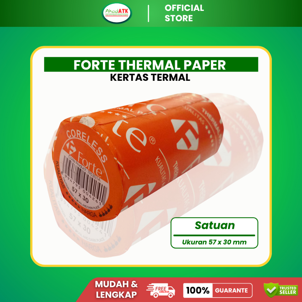 Jual Forte Thermal Paper 57 x 30 mm | Kertas Thermal Coreless untuk ...