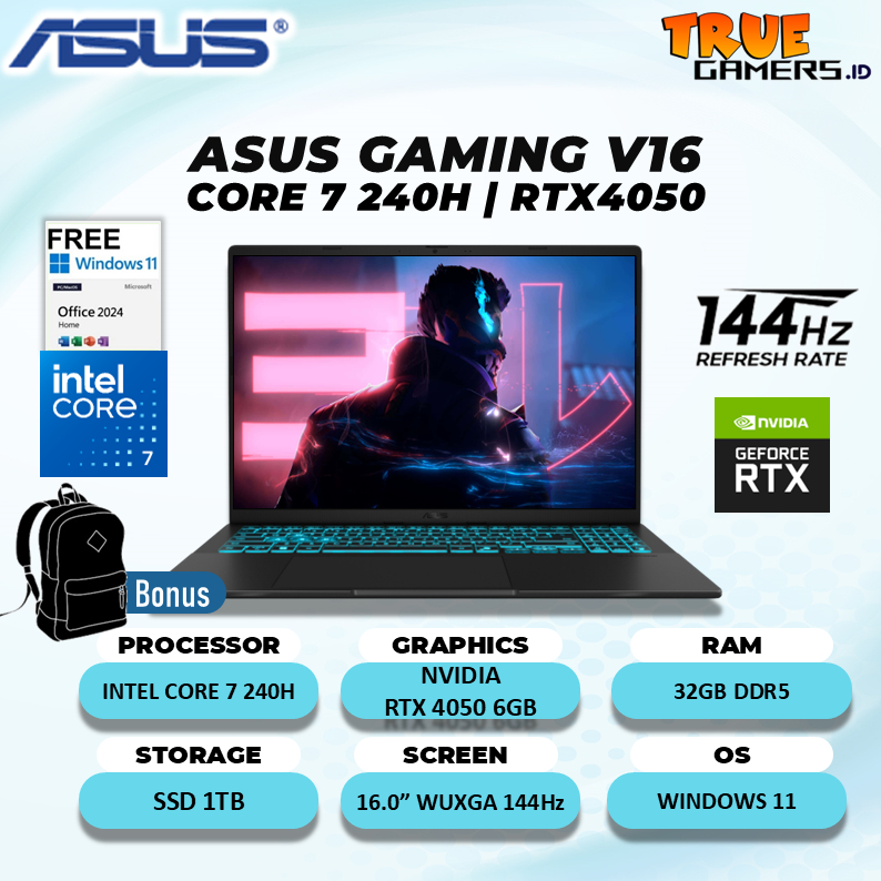 Jual Laptop Asus Gaming V16 V3607VU Core 7 240H RTX4050 6GB/ RAM 32GB ...