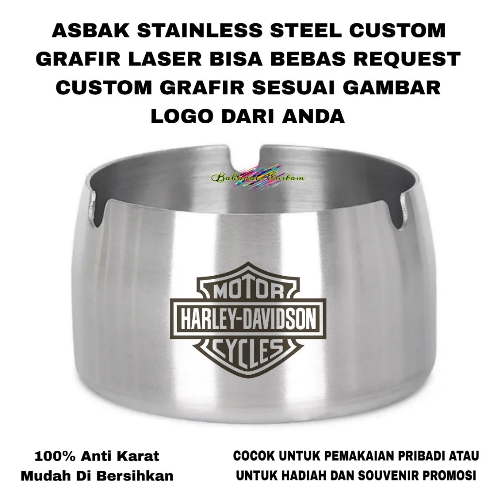 Jual ASBAK STAINLESS STEEL CUSTOM GRAFIR LOGO HARLEY DAVIDSON BISA ...