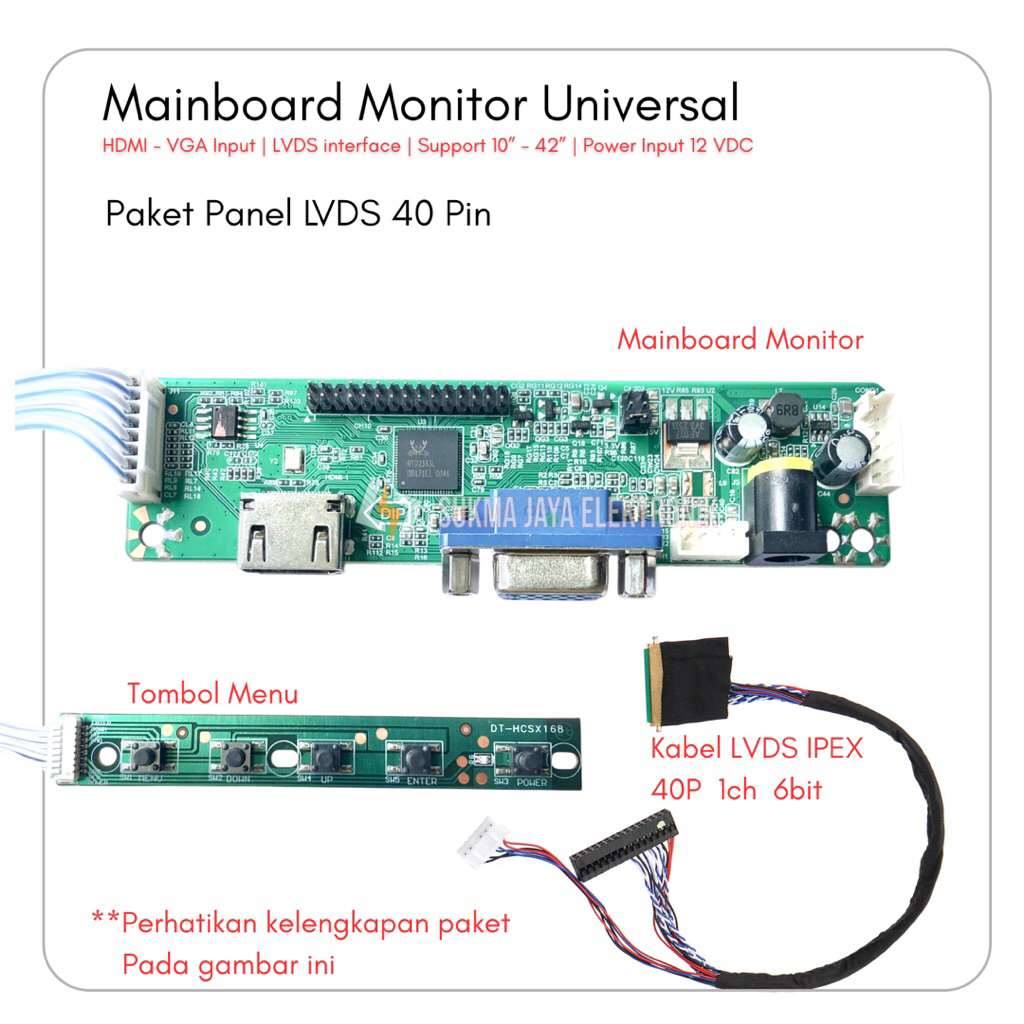 Jual Paket LVDS 40 Pin Mainboard Monitor Universal HDMI VGA Support Panel LCD LED 10 - 42 Inch ...