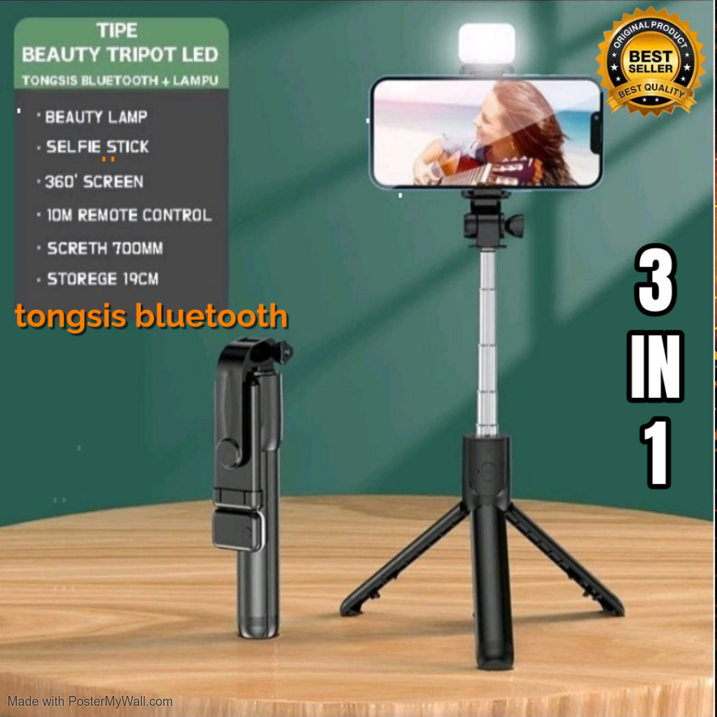 Jual Tripod Tongsis 3in1 Bluetooth LED R1S Tongsis Masa Kini | Shopee ...