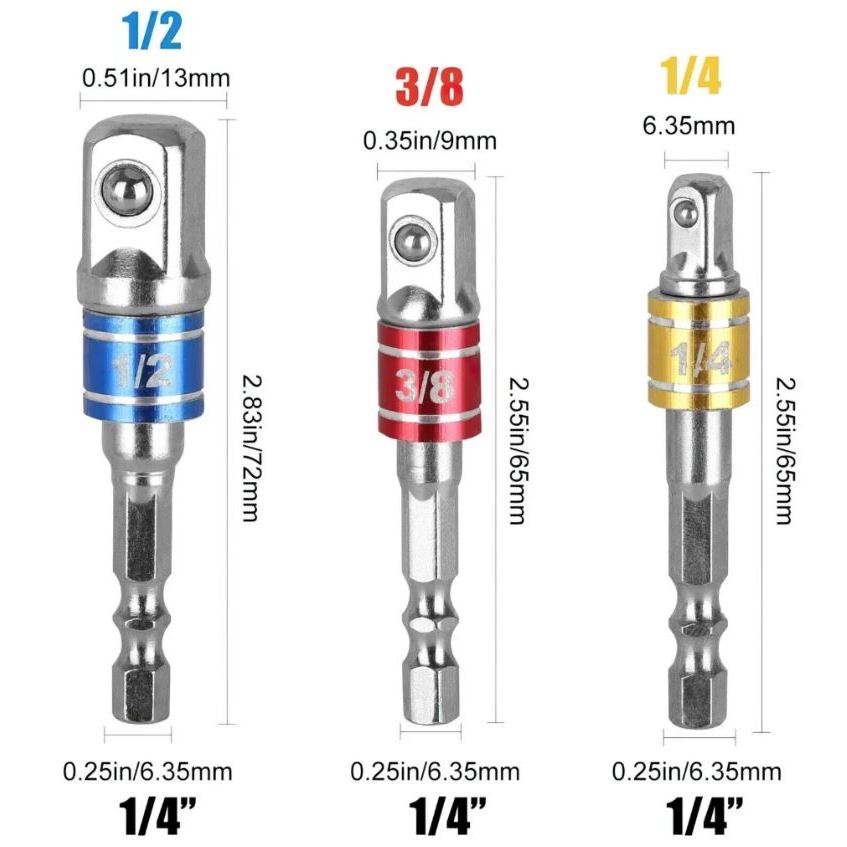 Jual Adapter Bor Hex Key Shock Square SET 3pcs PREMIUM Konektor Bor ...
