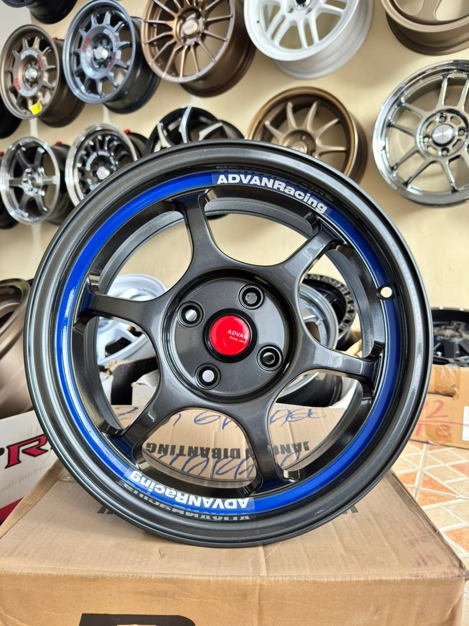 Jual advan rg1 darkgunmetal blue line ring 15 4x100 | Shopee Indonesia