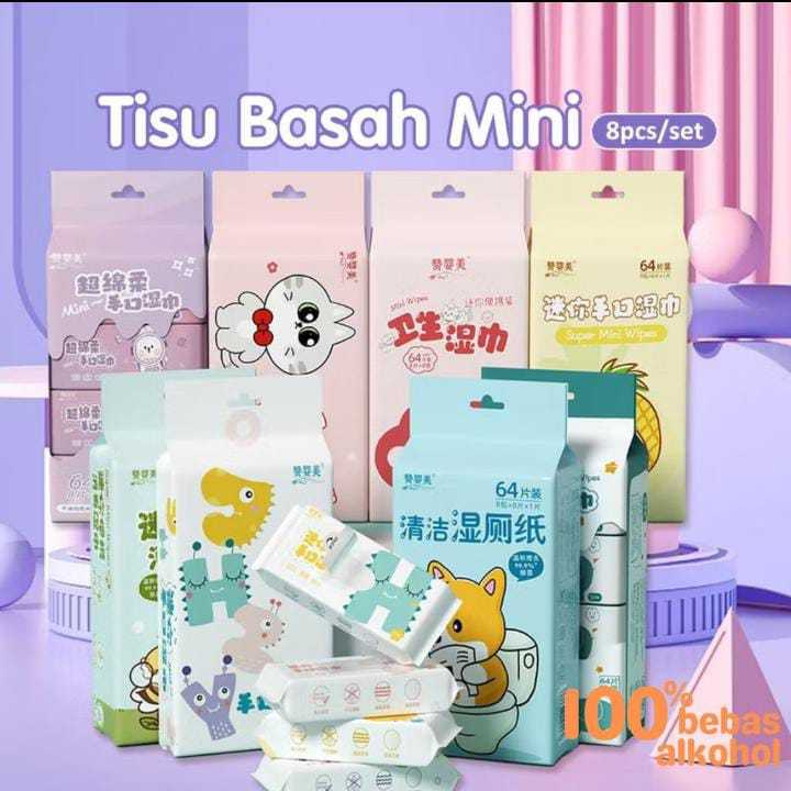 Jual Tisu Basah Promo Tisu Mini 1pack isi 8 Travel Size Karakter Lucu ...