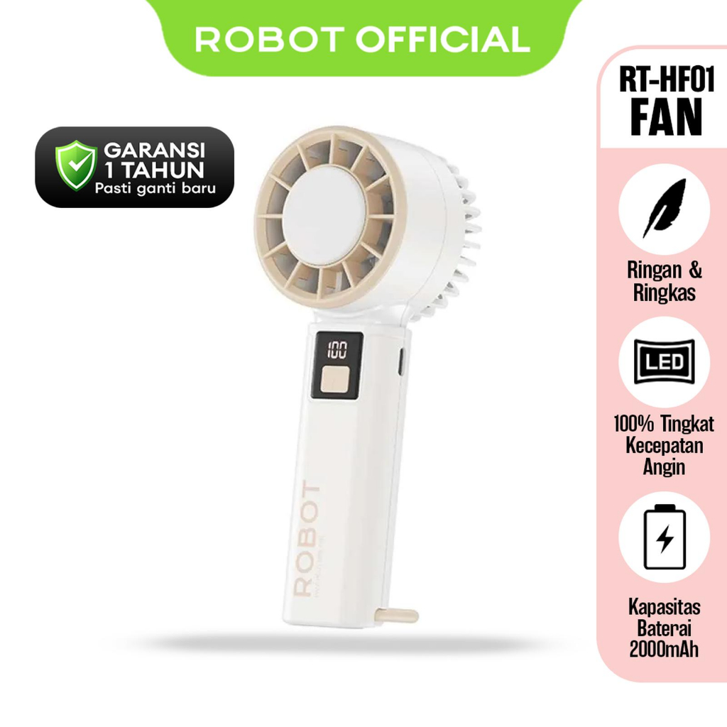 Jual ROBOT RT-HF01 Mini Fan Highspeed Handheld With LED Display 2000mAh ...
