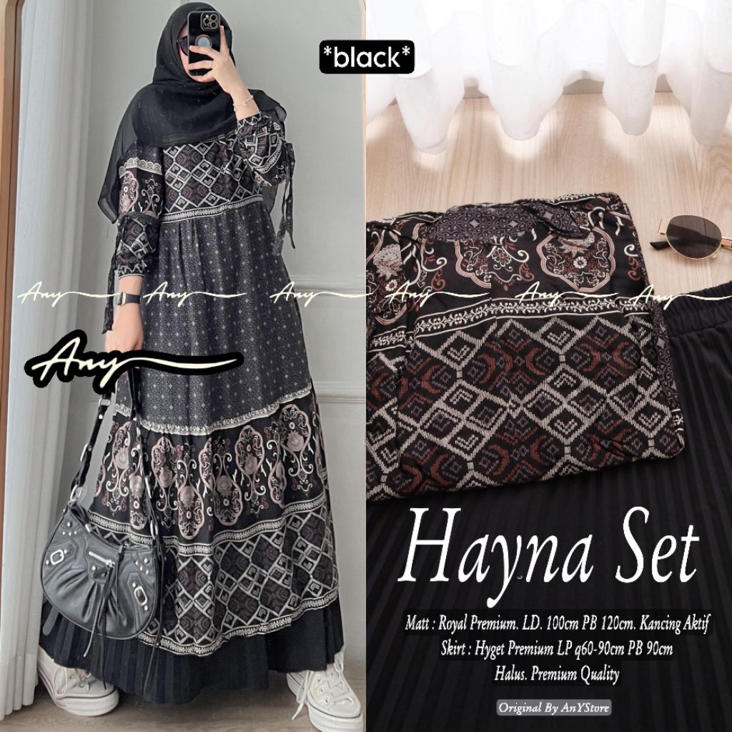 Jual Hayna Set setelan long tunik Royal premium dan rok panjang plisket ...