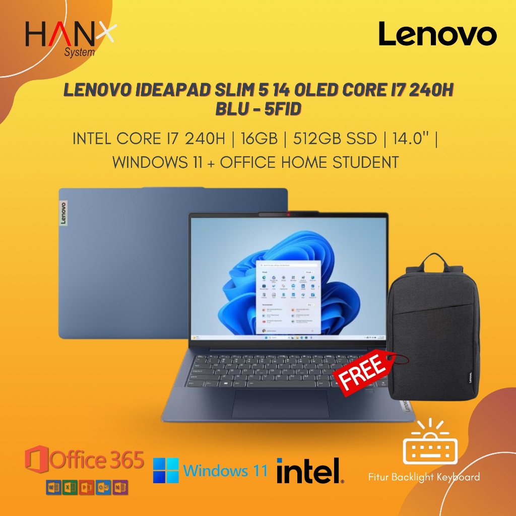 Jual LENOVO IDEAPAD SLIM 5 14 OLED CORE I7 240H 16GB 512GB W11+OHS ...