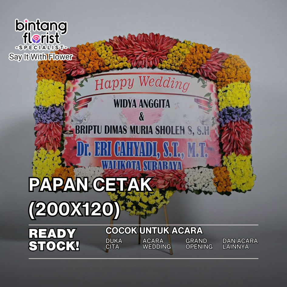 Jual Papan Bunga Cetak 200x120 dengan Bunga Segar untuk Wedding, Grand ...