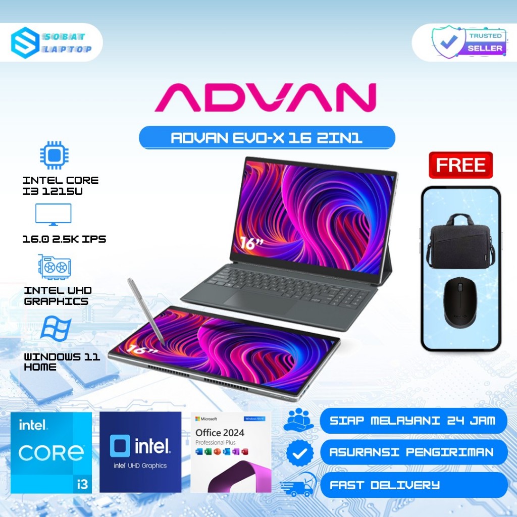 Jual Laptop 2in1 ADVAN EVO X 16 Intel core i3 1215U RAM 12GB 512GB SSD ...