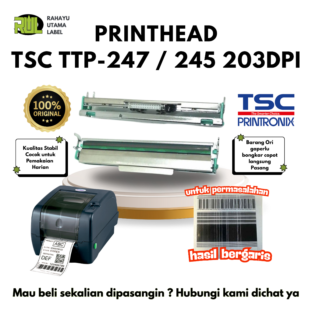 Jual PRINTHEAD TSC TTP 247 / 245 203 DPI ORIGINAL TSC GRATIS PEMASANGAN ...