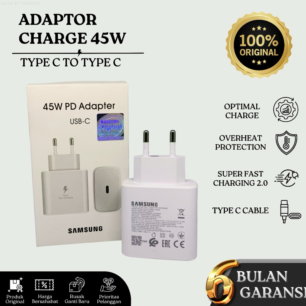 Jual Kepala Charger Adaptor SAMSUNG 45W Type C to C Fast Charging ...