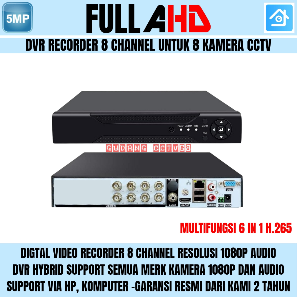 Jual DVR XMEYE 8 Channel 8 Port H.265 5 in 1 Hybrid Support Semua ...