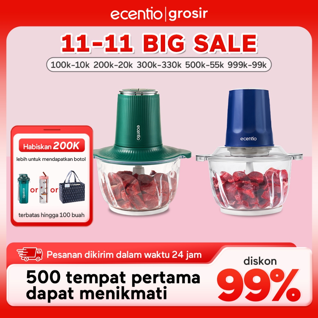 Jual [serba guna] ecentio Chopper blender 6 mata pisau 3 in 1 Kaca ...