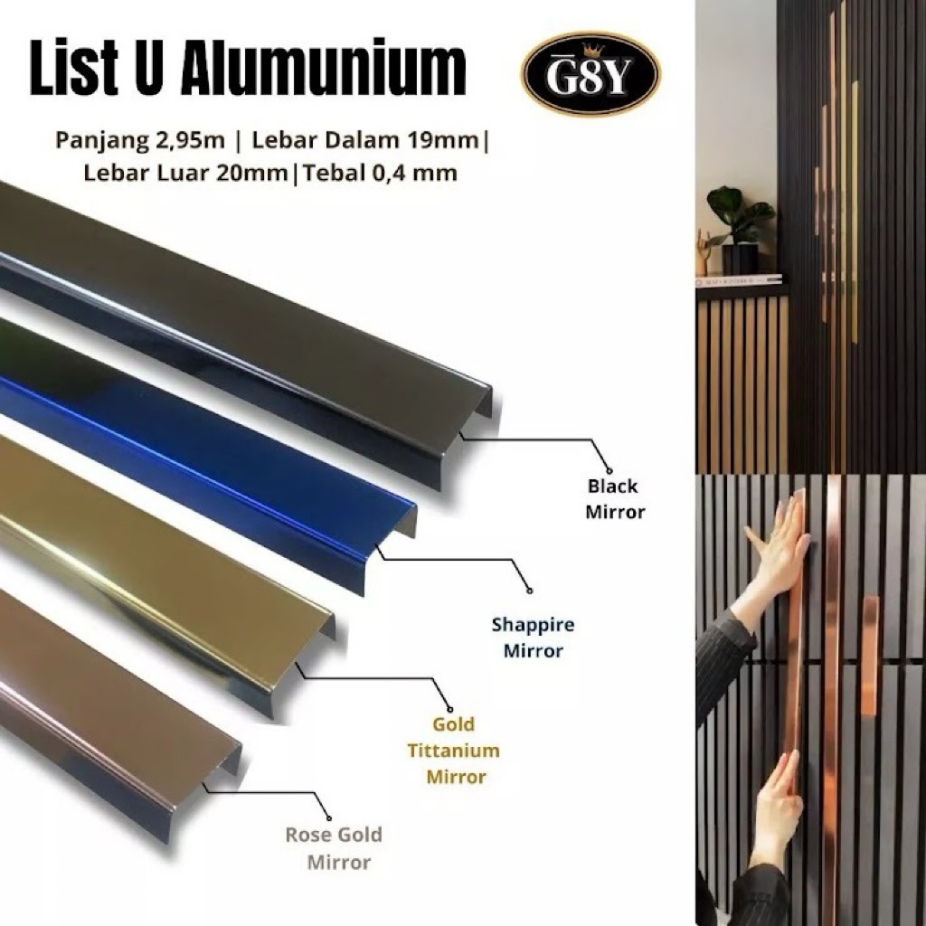 Jual List U Aluminium Mirror Finishing Dinding Interior Panjang 2,95m ...