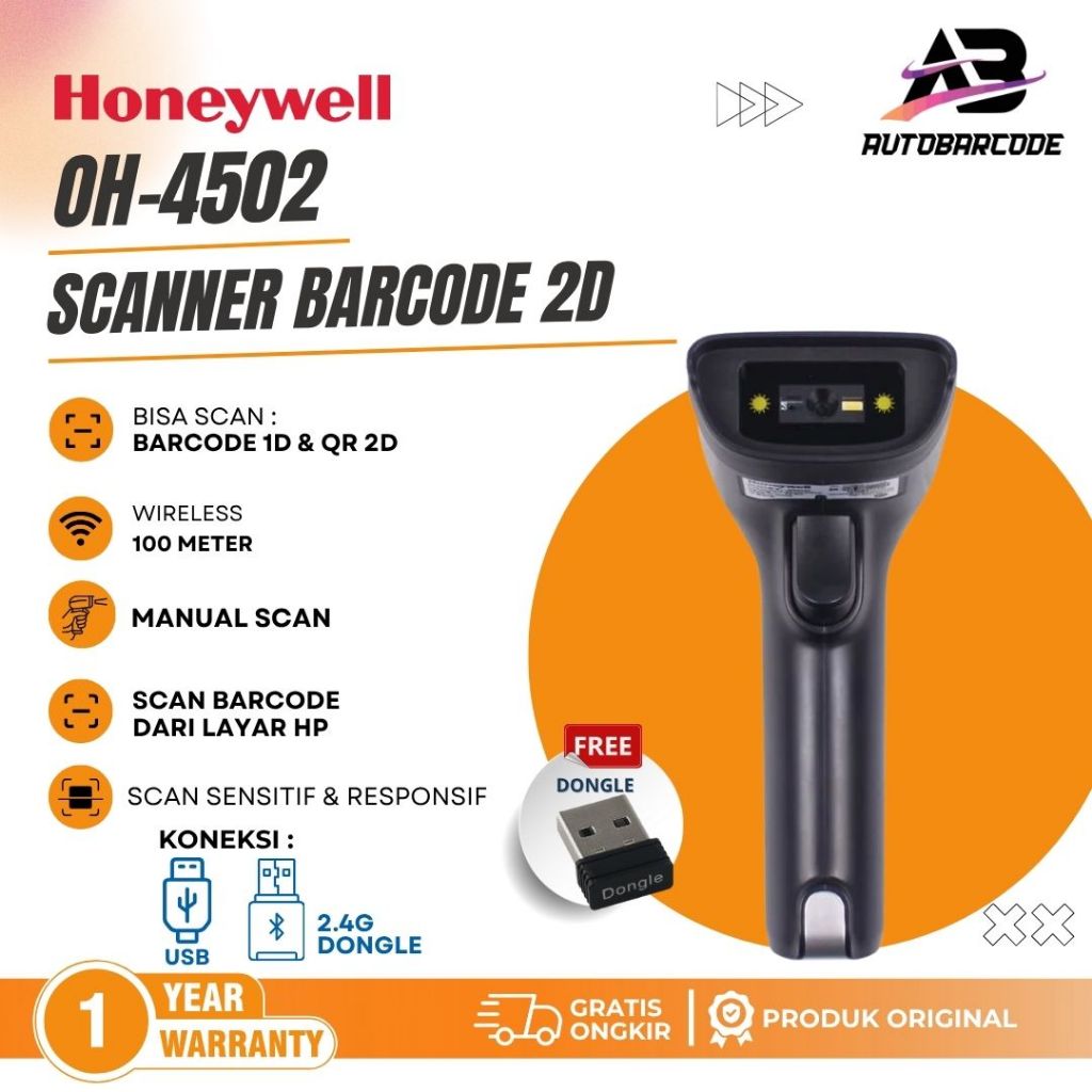 Jual Barcode Scanner 2D Honeywell OH 4502 Wireless Dongle Autoscan 1D ...