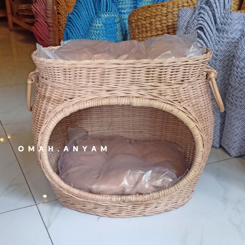 Jual kandang kucing/pet basket kucing/kandang hewan kucing rotan ...
