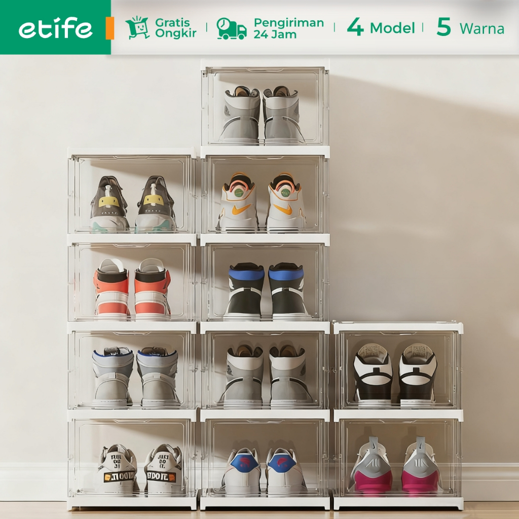 Jual E-TIFE Kotak Sepatu Transparan Akrilik Rak Sepatu Lipat Susun ...