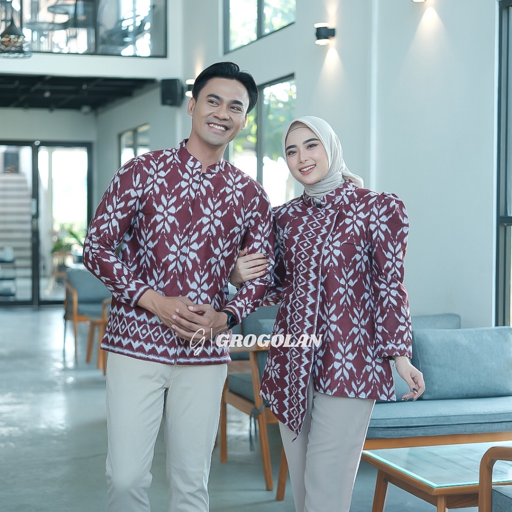 Jual GROGOLAN Blouse Batik Wanita Batik Couple Lengan Panjang Puffy ...