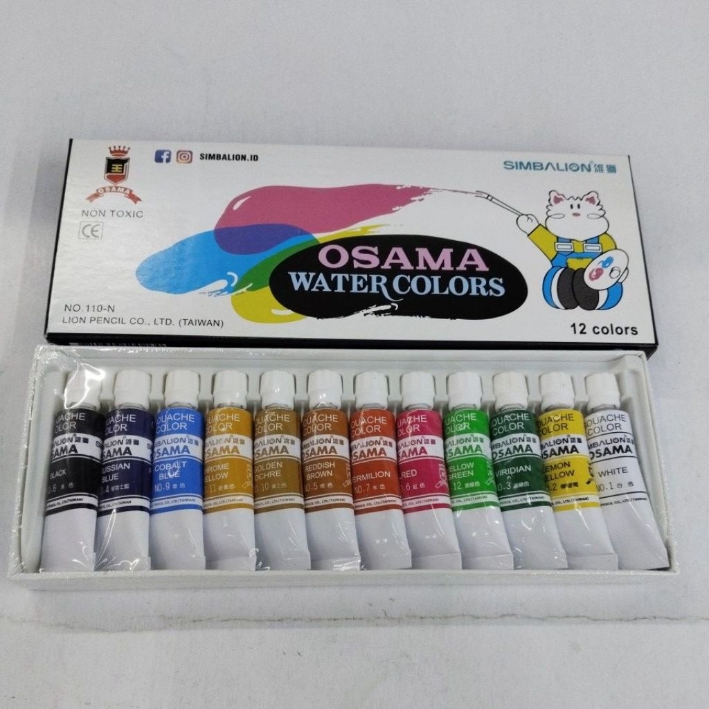 Jual Cat air 12 warna || Simbalion osama water colors // 12 colors ...