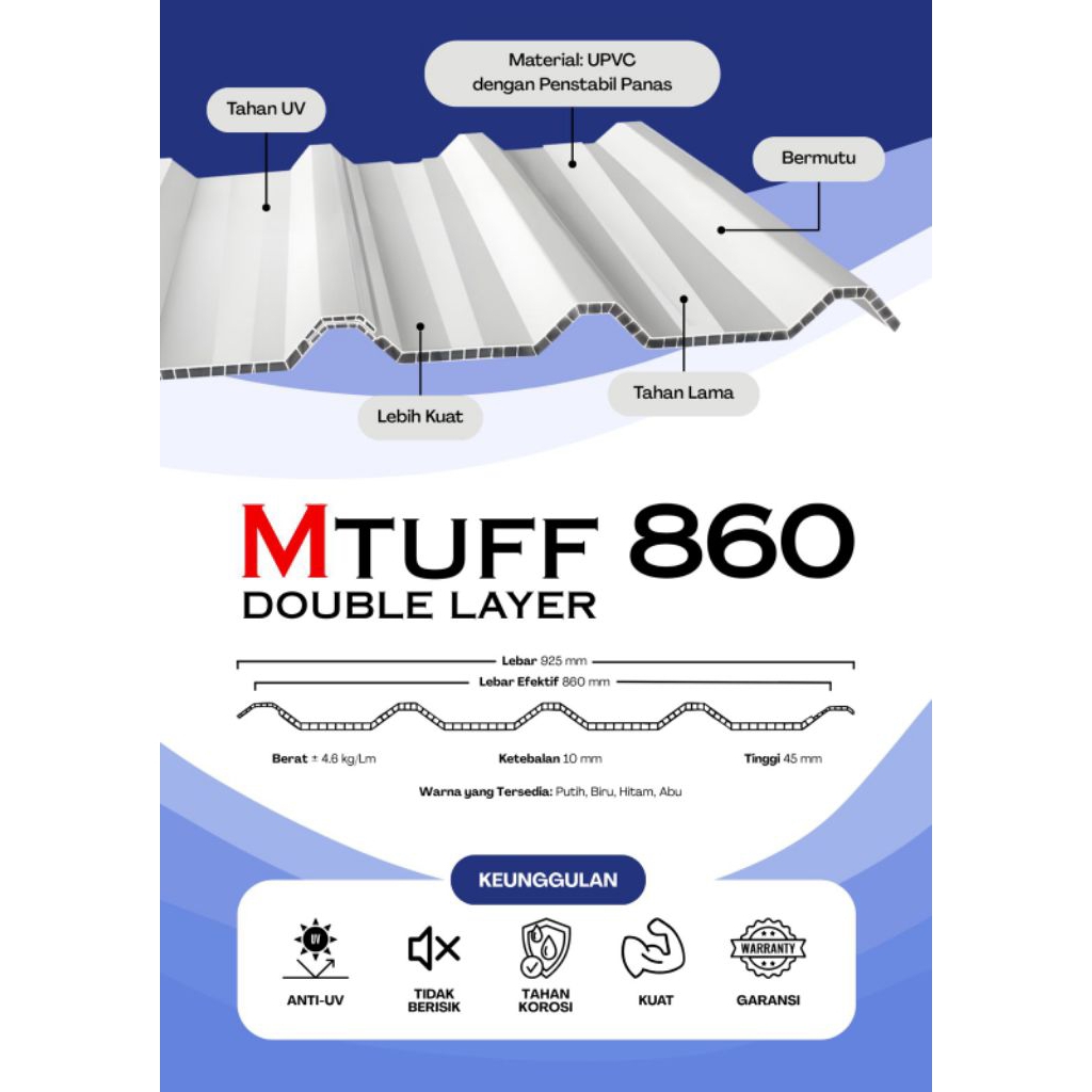 Jual ATAP UPVC Mtuff 860 DOUBLE LAYER | Shopee Indonesia