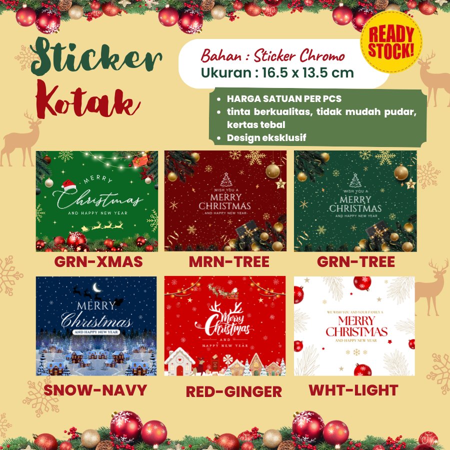 Jual Sticker Kotak Natal Stiker Label Hampers untuk toples box Merry ...