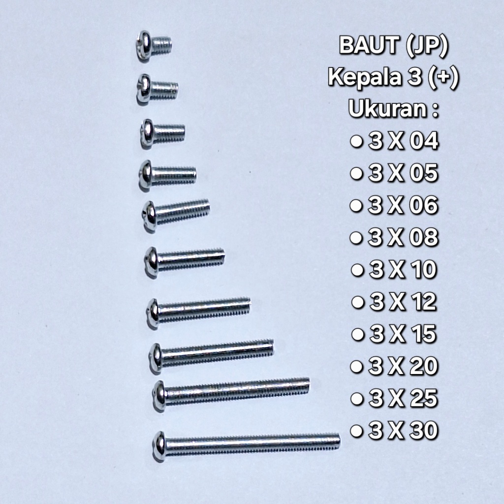 Jual (100 PCS) Baut JP Pan Head M3 Machine Skrup (Panjang 4-30) Warna ...