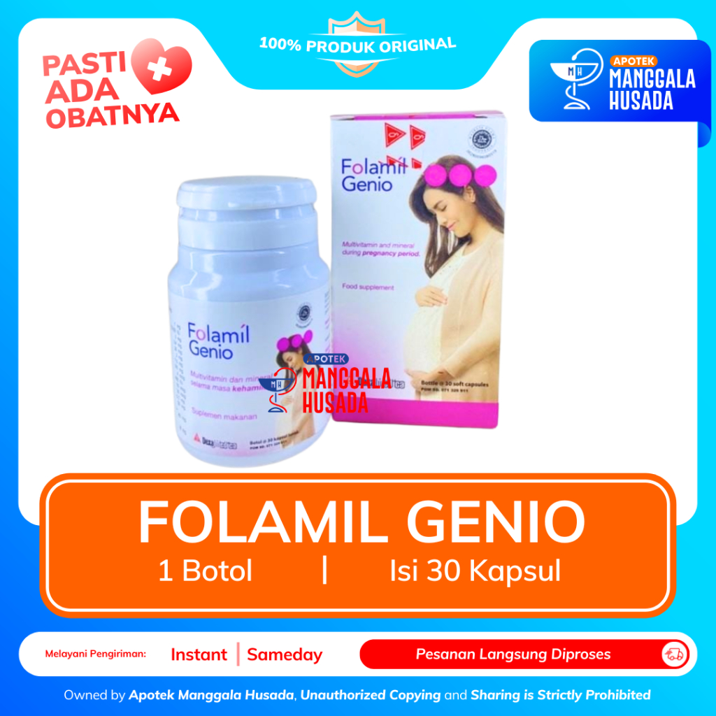 Jual FOLAMIL GENIO SUPLEMEN IBU HAMIL DAN MENYUSUI PER BOTOL @ 30 CAPS ...