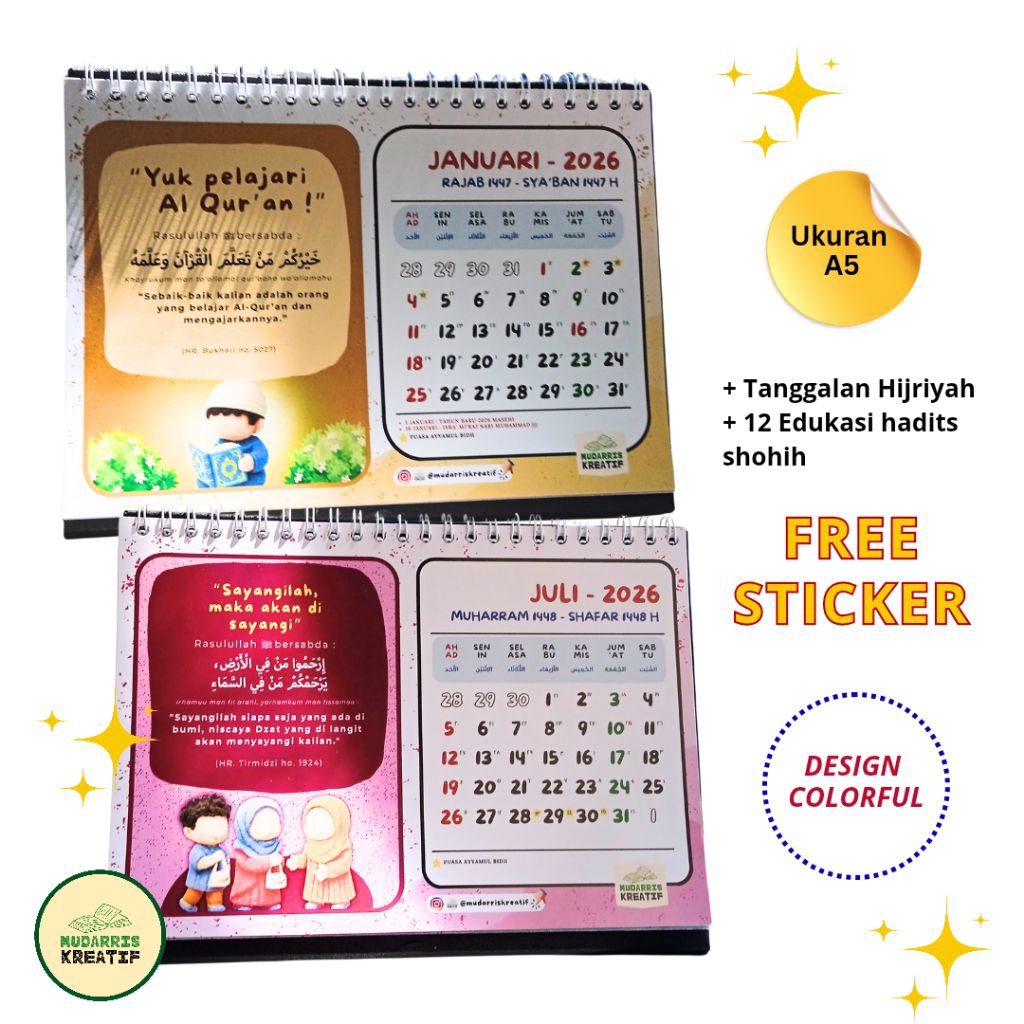 Jual Cute Aesthetic Kalender Meja 2026 Spiral Ukuran A5 Tanggal Merah ...