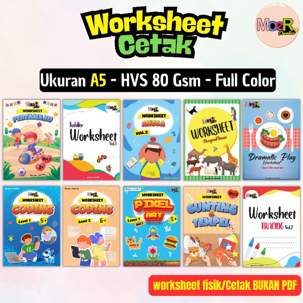 Jual Worksheet Anak Ukuran A5 40 Lembar Untuk Usia 2 3 4 5 Tahun Paud ...