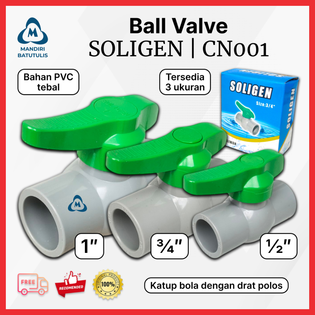Jual Ball Valve PVC Tebal SOLIGEN CN001 Stop Kran Bola Drat Polos 1/2 ...