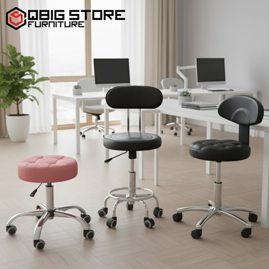 Jual Kursi Salon Hidrolik Bulat / Barstool / Kursi Lab Roda - Hitam ...